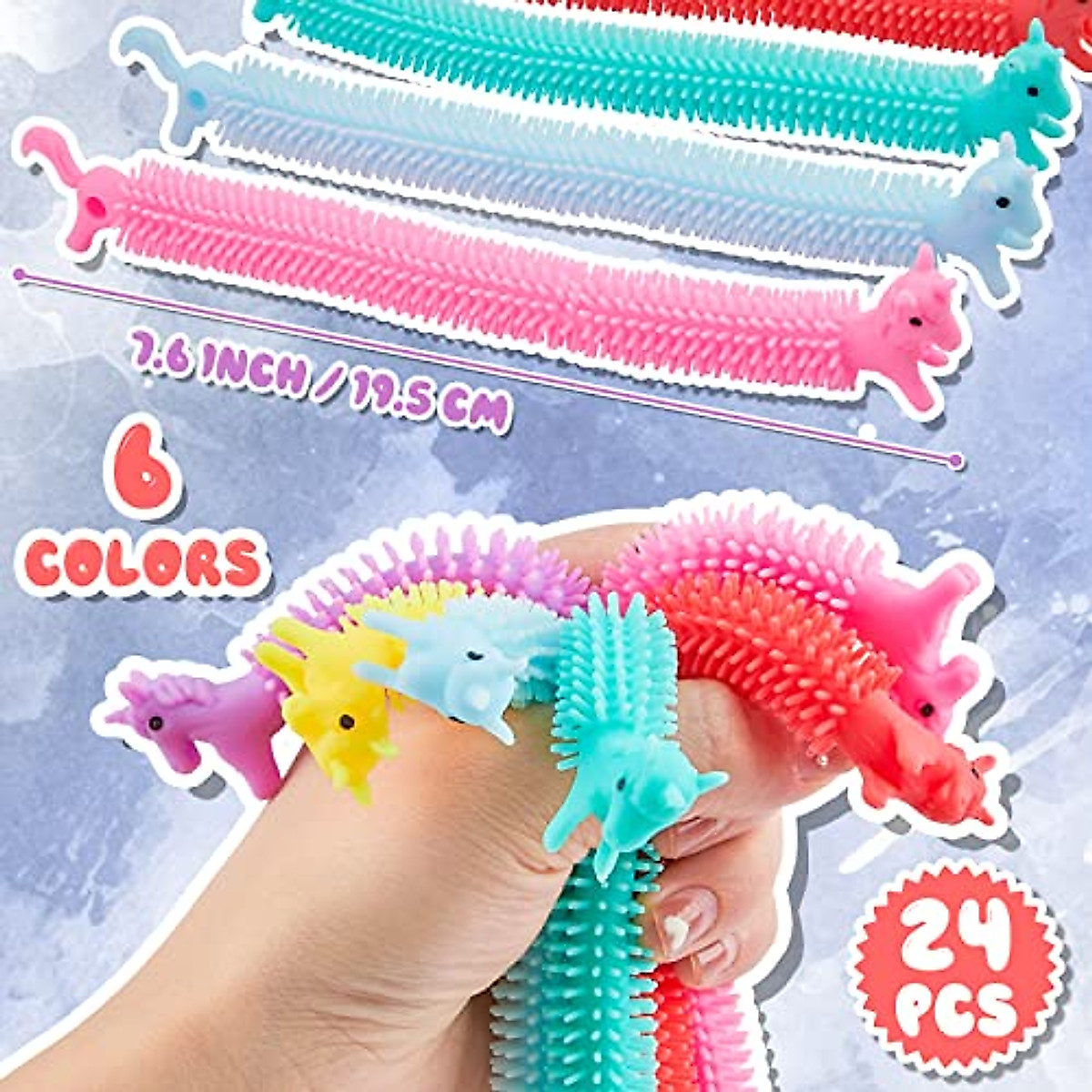 CLUEWR 24 Pack Stretchy String Fidget Toys, Unicorn Sensory Noodle Strings Textured Worm String Easter Egg Fillers for Kids Adults Stress Relief, Party Favors, Christmas Stocking Stuffers