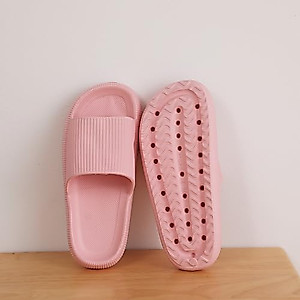 Pumi-geous Womens Slides sandals And Mens Cloud Slippers Comfort Thicken Sole EVA Non Slip Sandals For Bathroom Indoor&Outdoor, Black, 5.5-6.5 Women/5-6 Men
