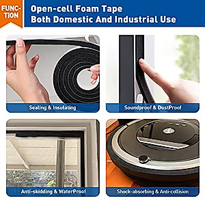 MAGZO Adhesive Foam Weather Stripping 1 Inch W X 1 Inch T, Thick Window Air Conditioner Sealer Open Cell High Resilience, Total Length 13 Feet (6.5ft x 2 Rolls)