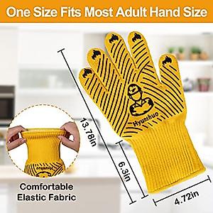 Hyunshuo Ultimate Heat-Resistant BBQ Gloves - Grill, Smoke, and Bake Safely up to 1472°F with Non-Slip Grip, Flexible and Comfortable Design, and Easy-to-Clean Materia