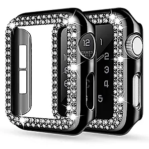 adepoy Compatible for Apple Watch Case 44mm Series 6/5/4 SE Bling Rhinestone Apple Watch Protective Case Bumper Frame Screen Protector Case Cover for iWatch Series 44mm Black