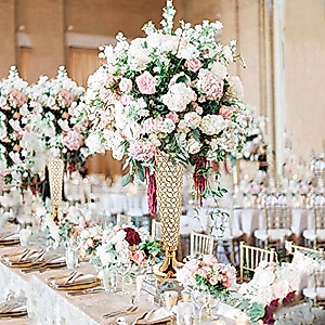 Tableclothsfactory Set of 2 Tall Gold Beaded Crystals Trumpet Floral Vase Wedding Centerpiece 23" Tall