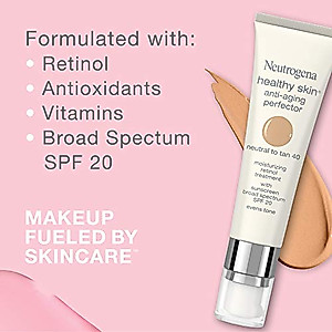 Neutrogena Healthy Skin Anti-Aging Perfector Tinted Facial Moisturizer and Retinol Treatment with Broad Spectrum SPF 20 Sunscreen with Titanium Dioxide, 40 Neutral to Tan, 1 fl. oz
