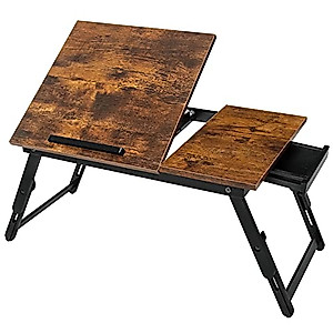 JMLHMXC Bamboo Laptop Desk Bed Tray Table Adjustable Table for Computer Tilting Top Foldable Leg with Drawer