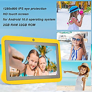 Jectse Kids Tablet, 7 Inch Tablet Toddler Tablet 2GB RAM 32GB ROM 1280 X 800 Octa Core Tablet, 5000mAh Battery, Dual Camera, Shockproof Case, Education Tablet for (Yellow 64cm/25.2in)