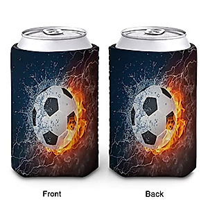 Can Cooler Sleeves Coozies for Cans And Bottles Insulators Soccer Ball Fire Water Print PVC Elastic Reusable