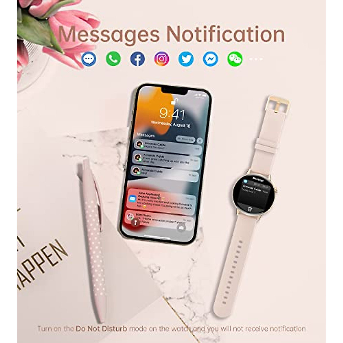 Iaret Smart Watch for Women, Dial Answer Calls Smartwatch for Android iOS Phones Waterproof Activity Fitness Tracker with 1.32" Full Touch Screen 20 Sports Modes Pedometer Heart Rate Sleep Monitor