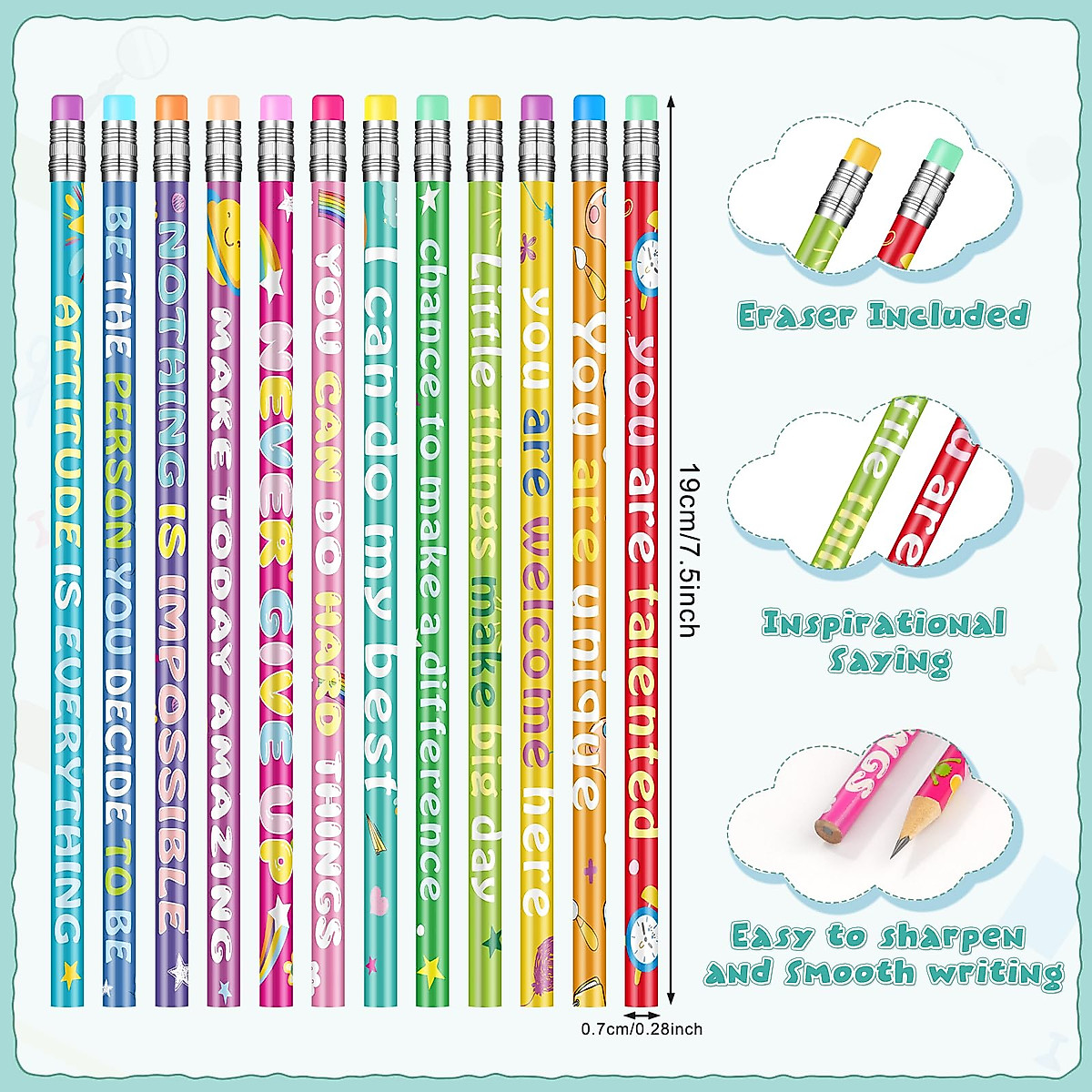 100 Pcs Motivational Pencils Bulk, Rainbow Inspirational School Pencils for Classroom, Cute Pencils with Encourage Positive Sayings, Back to School Supplies for Kids Student Teacher Classroom Reward