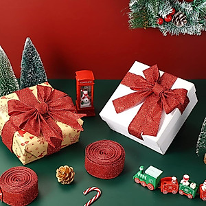 Christmas Ribbon Red Velvet 10 Yards Gold Wire Artificial Glitter Ribbons for Gift Wrapping DIY Hair Bowknot