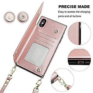 Bocasal Crossbody Wallet Case for iPhone Xs Max Credit Card Holder PU Leather Kickstand Shockproof Detachable Cross Body Strap Lanyard Magnetic Closure 6.5 inch(Rose Gold)