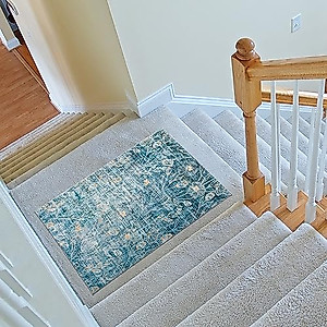 Fashriend Phyllis Door Mat Rug-2'×3' Modern Machine Washable Floral Rug Boho Non Slip Small Area Rug Pad Floor Carpet for Living Room Dining Laundry Bedroom Bathroom Kitchen Classroom Office-Blue