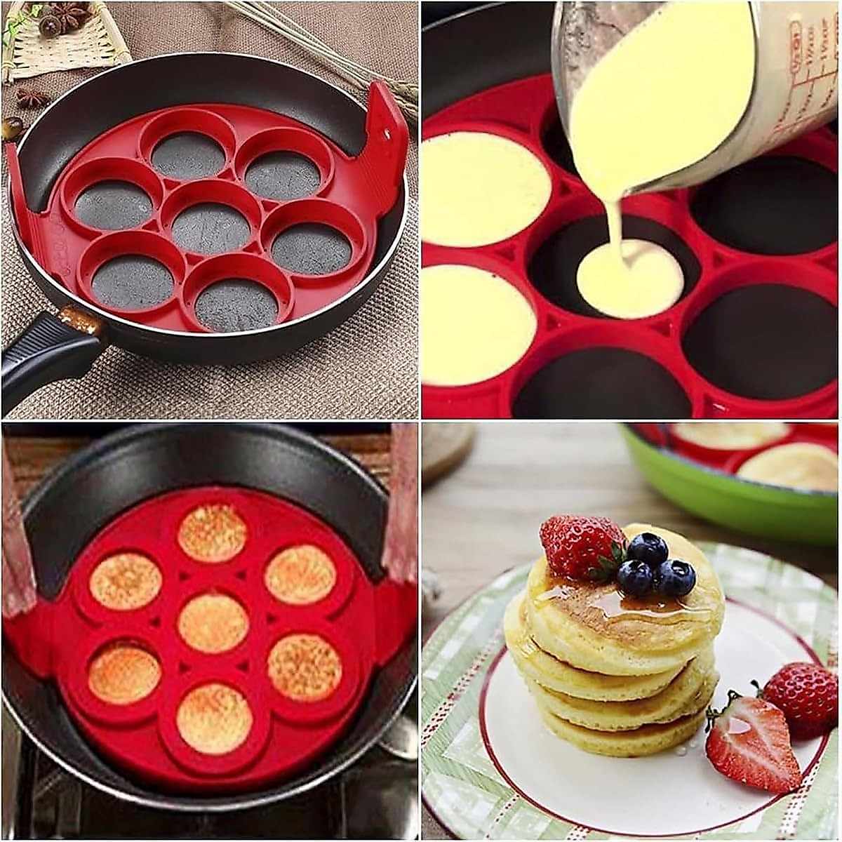 HAXPK Flip N Cook Silicone Pancake Mold, Flip and Cook Pancake Maker, Flip'n'cook Pancake, Flip and Cook Silicone Pancake Maker, Flip Cooker Pancakes Mold (1PC Round)