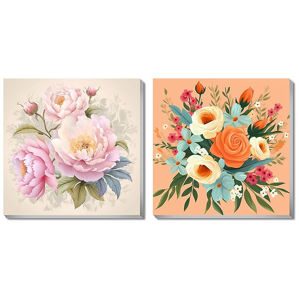 tigdtiu 2Pack Flowers Paint by Numbers Kit for Adults Beginner,Adult Paint by Number Kits On Canvas Framed, DIY Acrylic Painting Kit for Room Decor (8X8 in)