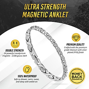 MagnetRX® Womens Magnetic Ankle Bracelet – Ultra Strength Magnetic Anklets with 34 Magnets – Titanium Magnetic Ankle Bracelets for Women (Silver)