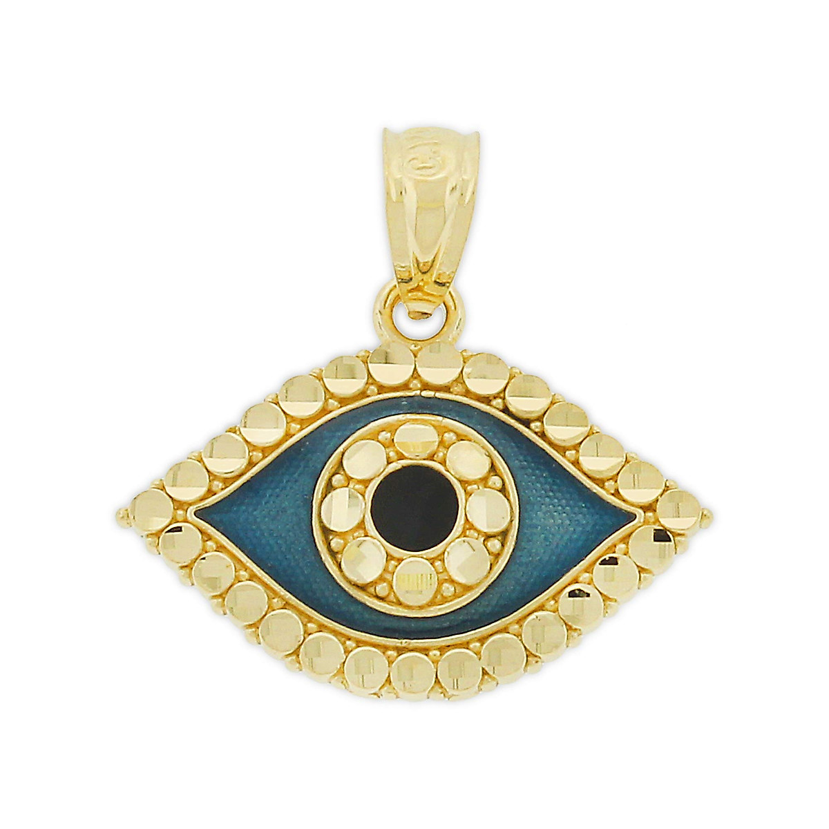 Charm America - Gold Diamond-cut Evil Eye Charm with Enamel - Evil Eye Pendant - 14 Karat Solid Gold