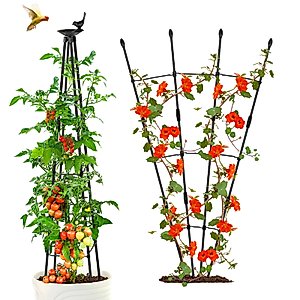 Yeghujar 2Packs 2-in-1 Trellis for Climbing Plants Outdoor Indoor, 47 in Garden Plant Climbing Trellis for Potted Plants, Flowers, Tomato Vegetables, Tower Obelisk & Fan-Shaped Plant Support Trellis