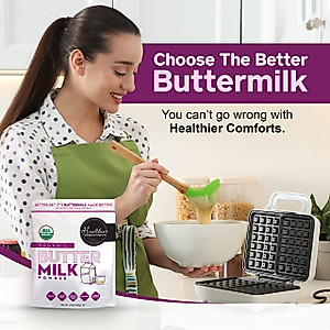 Healthier Comforts Organic Buttermilk Powder | USDA Certified Organic Powdered Buttermilk, Kosher, Gluten Free, Non-GMO | Dry Buttermilk Powder for Baking Supplies, Biscuits & Gravy, Mini Pancakes 21oz