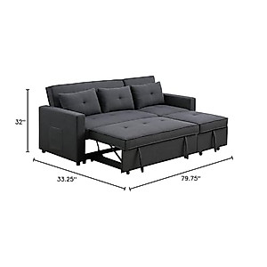 TUTB 80'' L-Shape Convertible Sleeper Sectional Sofa with Pull-Out Recliner and Bed, Side Pocket, Linen Corner 3 Person Couch for Home Furniture, Living Room, Apartment, Dorm, Dark Gray, 80