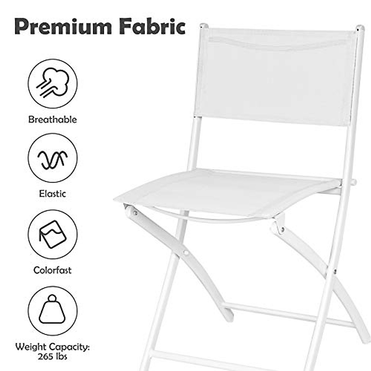 S AFSTAR 3-Piece Bistro Set, Folding Chairs and Table for Indoor Outdoor Patio Balcony Garden Poolside (White)