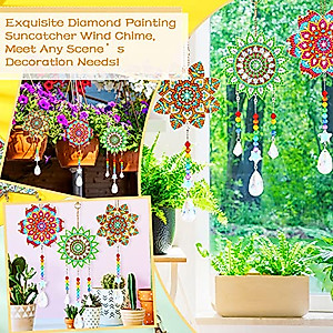 Macarrie 3 Pack Rhinestone Painting Suncatcher Wind Chime Double Sided Crystal Rhinestone Painting Hanging Ornament Flower Shape Suncatcher Kit for Adults DIY Window Home Garden(Stylish Style)