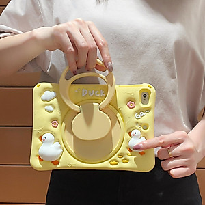 Silicone Yellow Duck Pattern Tablet Case with Lanyard and Built-in Foldable Stand Kickstand Shockproof Cover Case for Samsung Galaxy Tab A8 10.5 2021 X200/X205