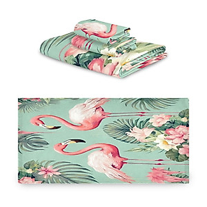 Flradish Flamingos Palm Flowers Towels 3 Pack Bath Towels for Bathroom Set Soft Cotton Highly Absorbent Lightweight & Quickdry Towel Set 1 Bath Towel,1 Hand Towel,1 Washclothe