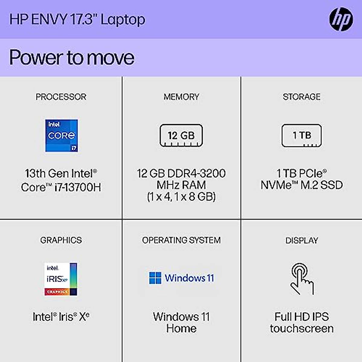 HP Envy 17 inch Laptop, FHD Touch Display, 13th Generation Intel Core i7-13700H, 12 GB RAM, 1 TB SSD, Intel Iris Xe Graphics, Windows 11 Home, 17-cr1010nr (2023)