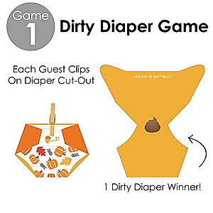 Big Dot of Happiness Fall Pumpkin - Halloween or Thanksgiving Baby Shower Conversation Starter - 2-in-1 Dirty Diaper Game - Set of 24