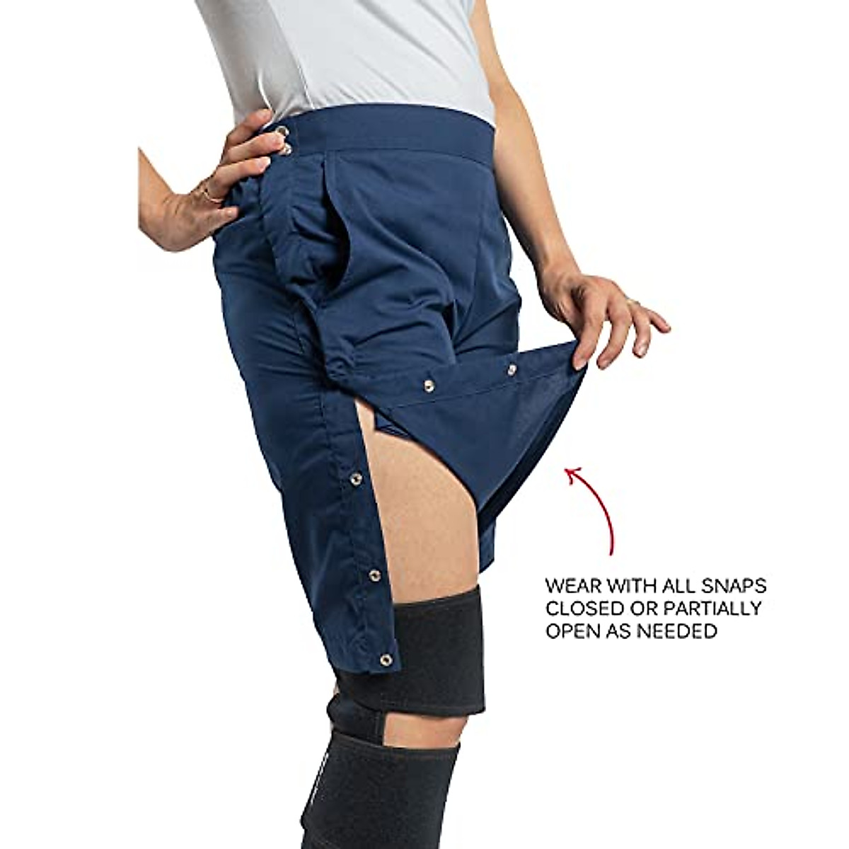Inspired Comforts Men's/Unisex Tearaway Post Surgery Recovery Shorts with Pockets |Hidden Easy Open Side Snaps | Adjustable Elastic |100% Cotton | XL, Navy