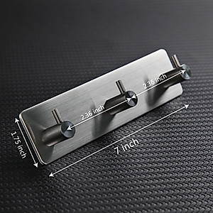 Self Adhesive Towel Hooks for Bathrooms Brushed Nickel Stick on Wall Hooks Bath Adhesive Towel Hanger Peel and Stick Matte Black Shower Hooks for Wall Adhesive Coat hook for Wall Mount 3 hooks