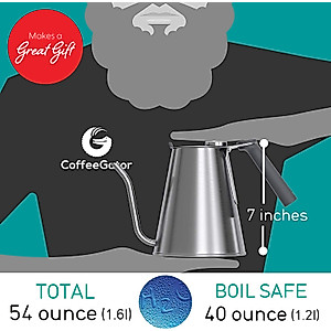 Coffee Gator Gooseneck Kettle with Thermometer, 52 oz Pour Over Coffee Kettle for All Stovetops w/Precision Drip Spout, 6.5 Cup