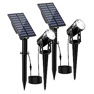 CREPOW Solar Spot Lights Outdoor, Solar Landscape Spotlights IP65 Waterproof 9.8ft Cable, Auto On/Off Outdoor Wall Lights for Garden Yard Driveway Porch Walkway Pool 6000K White 2 Pack
