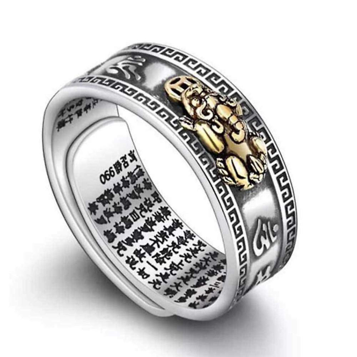 Adjustable FENG Shui PIXIU MANI Mantra Protection Wealth Ring
