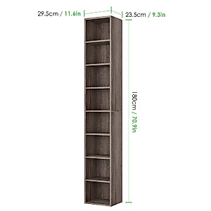 PUPL 8-Tier Media Tower Rack, CD DVD Storage Organizer Cabinet with Adjustable Shelves, 11.6 x 9.3 x 70.9 Inches Slim Wood Look Bookshelf Display Bookcase for Home Office, Oak