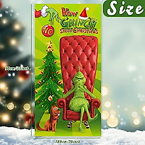 Christmas Door Cover Decorations ,Grinch Christmas Decorations The Grinch Door Cover Green Backdrop Funny Xmas Hanging Banners Merry Christmas Porch Sign for Indoor Outside Front Door Party Supplies