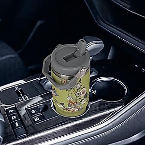 GemGam Stainless Steel Tumbler with Lid And Straw 30 Oz Top Handle Vintage Summer Flower Green Leakproof Vacuum Insulated Water Bottle for Car Travel Tropical