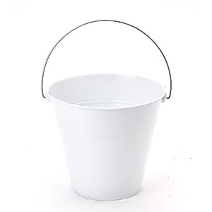 Simply Elegant Extra Large Metal Bucket with Handles (10"x10"x9") Multi-Purpose Buckets for Party Favor, Wedding Centerpiece, Garden Planters Goody Baskets, Christmas Decorations (White)