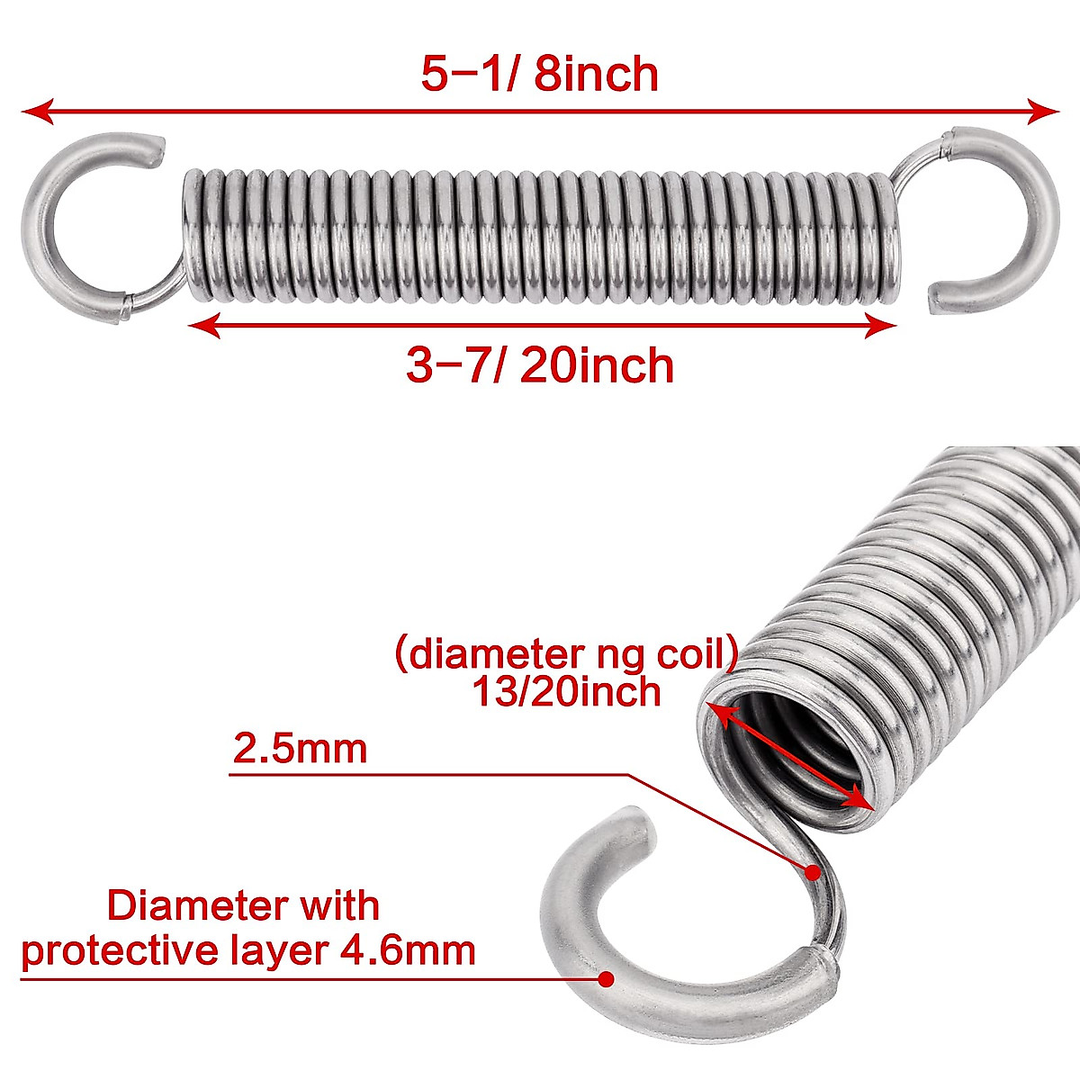 GNPADR GUPO 5-1/8" (2 Pcs) Stainless Steel Recliner Sofa Chair Stainless Steel Spring Replacement Mechanism Tension Spring