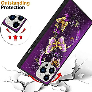 SAKUULO iPhone 13 Pro Max Case,[Screen Protector + Kickstand] Square Cute Purple Butterfly Print Design Soft TPU Edge Protection Shock Absorption Slim Hard PC Case for iPhone 13 Pro Max 6.7 Inch