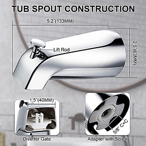 1 Pack Slip on Tub Spout with Diverter, Compatible with American Standard 8888026.002 Tub Spout, Bathroom Bathtub Faucet, Fits 1/2" Copper Water Tube(5/8" Diameter), Polished Chrome, 5/32" Hex Wrench