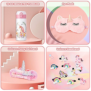 Runeaoys Unicorn Toys for Girls Age 4-6 6-8, Girl Christmas Birthday Thanksgiving Gifts Box for 3 4 5 6 7 8 9 10 Year Old with Unicorn Glow in The Dark Blanket Water Bottle Kairclip Bag