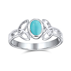 Delicate Celtic Blue Stabilized Turquoise Trinity Love Knot Triquetra Infinity Ring For Women Teen Thin Band Ring .925 Sterling Silver