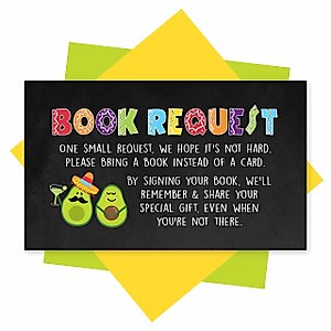 25 Books For Baby Shower Request Cards - Fiesta Baby Shower Invitation Inserts, Book Request Baby Shower Guest Book Alternative, Bring A Book Instead Of A Card, Baby Shower Book Request