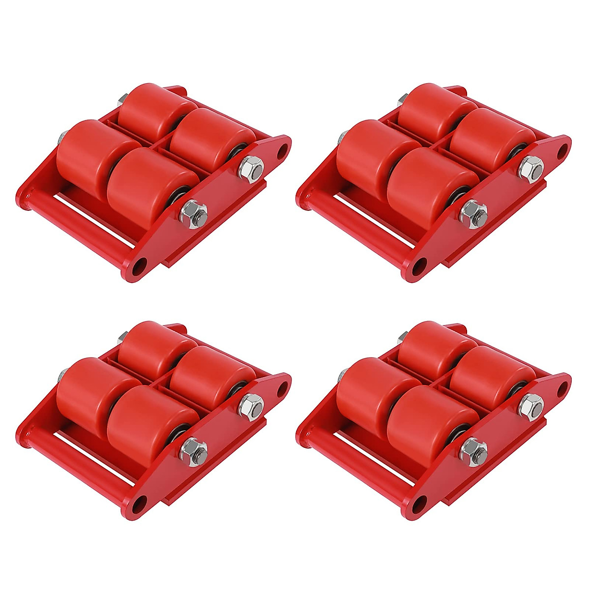 4pcs Machinery Mover with 2 Handles, 6T Machinery Skate Dolly, 13200lbs Machinery Moving Skate, Machinery Mover Skate w/ 360° Rotation Cap and 4 Rollers, Heavy Duty Industrial Moving Equipment, Red
