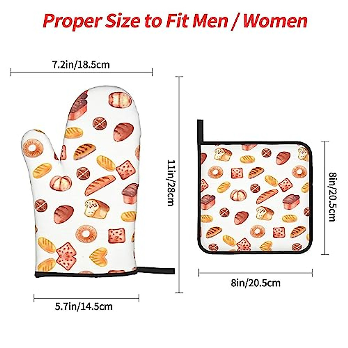 Painted Bread Oven Mitts and Pot Holders Sets 4pcs Heat Resistant Waterproof for Cooking Baking Grilling