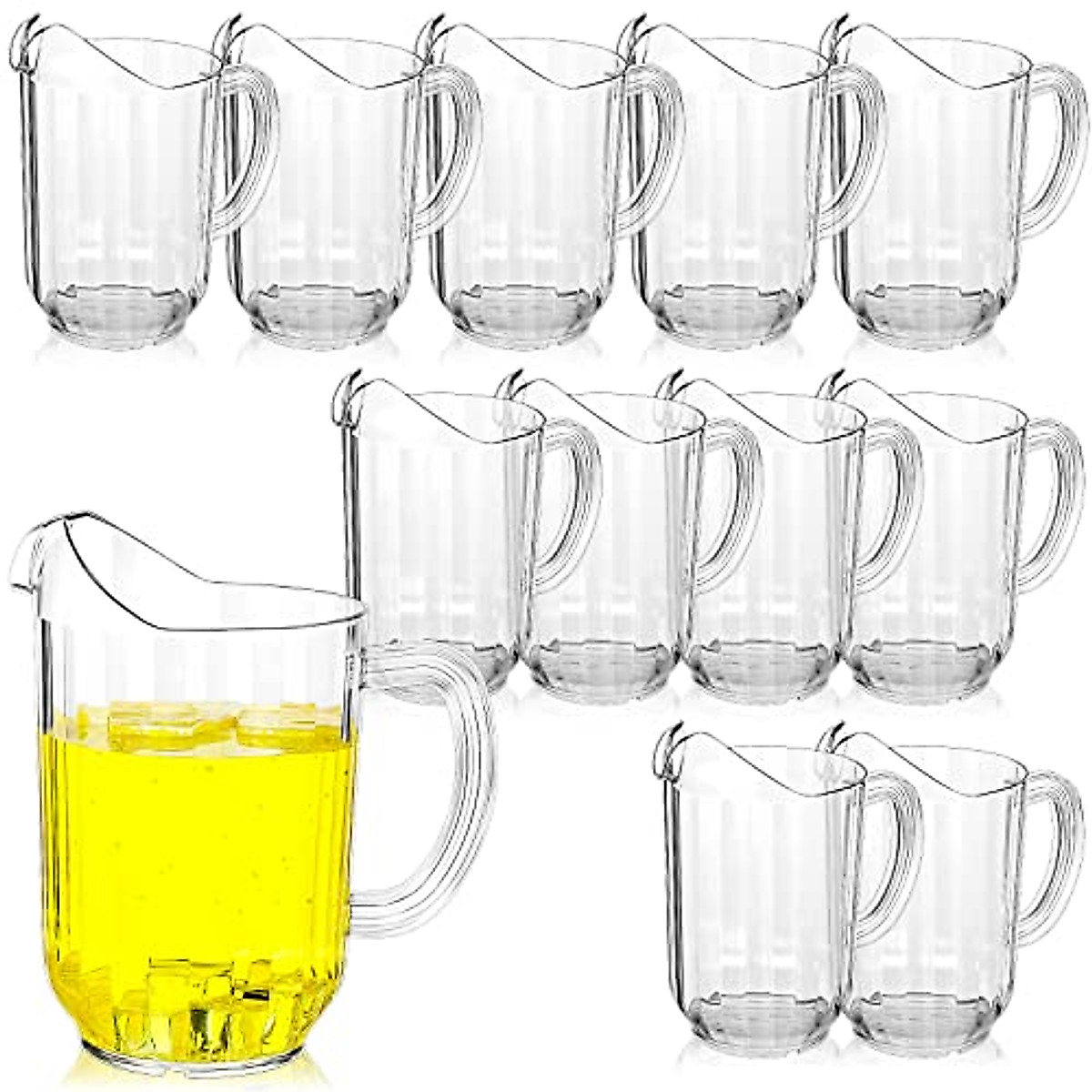 12 Pcs Plastic Pitchers 60 Ounce Clear Restaurant Pitcher Jug Large Water Pitcher Carafe Serve Milk Tea Juice Drink for Parties Container Dispenser Beer Jar