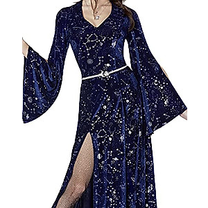 Spirit Halloween Coven Witch Adult Costume - XS/S | Adult Witch Costumes | High Slit Velour Blue Gown with Hat and Wand