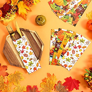 Containlol 100 Pack Fall Thanksgiving Silverware Bags Disposable Thankful Kraft Paper Cutlery Bags Autumn Utensil Holders Rustic Kitchen Decor Table Decorations for Harvest Party Supplies
