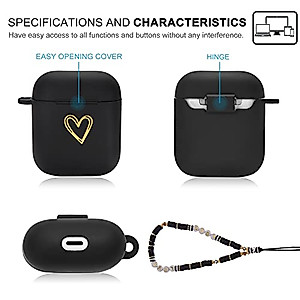 Cute AirPod Case Gold Love Heart Pattern Design with Love Lanyard Beaded Wrist Strap Soft Silicone Shockproof Cover Compatiable with AirPods 1st & 2nd Generation Case