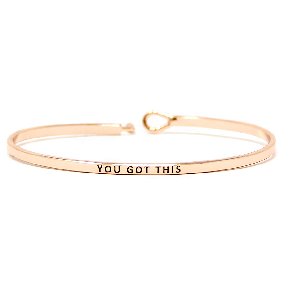 by you Inspirational Positive Quote Message Engraved Thin Cuff Bangle Hook Bracelet (YOU GOT THIS-ROSE GOLD)